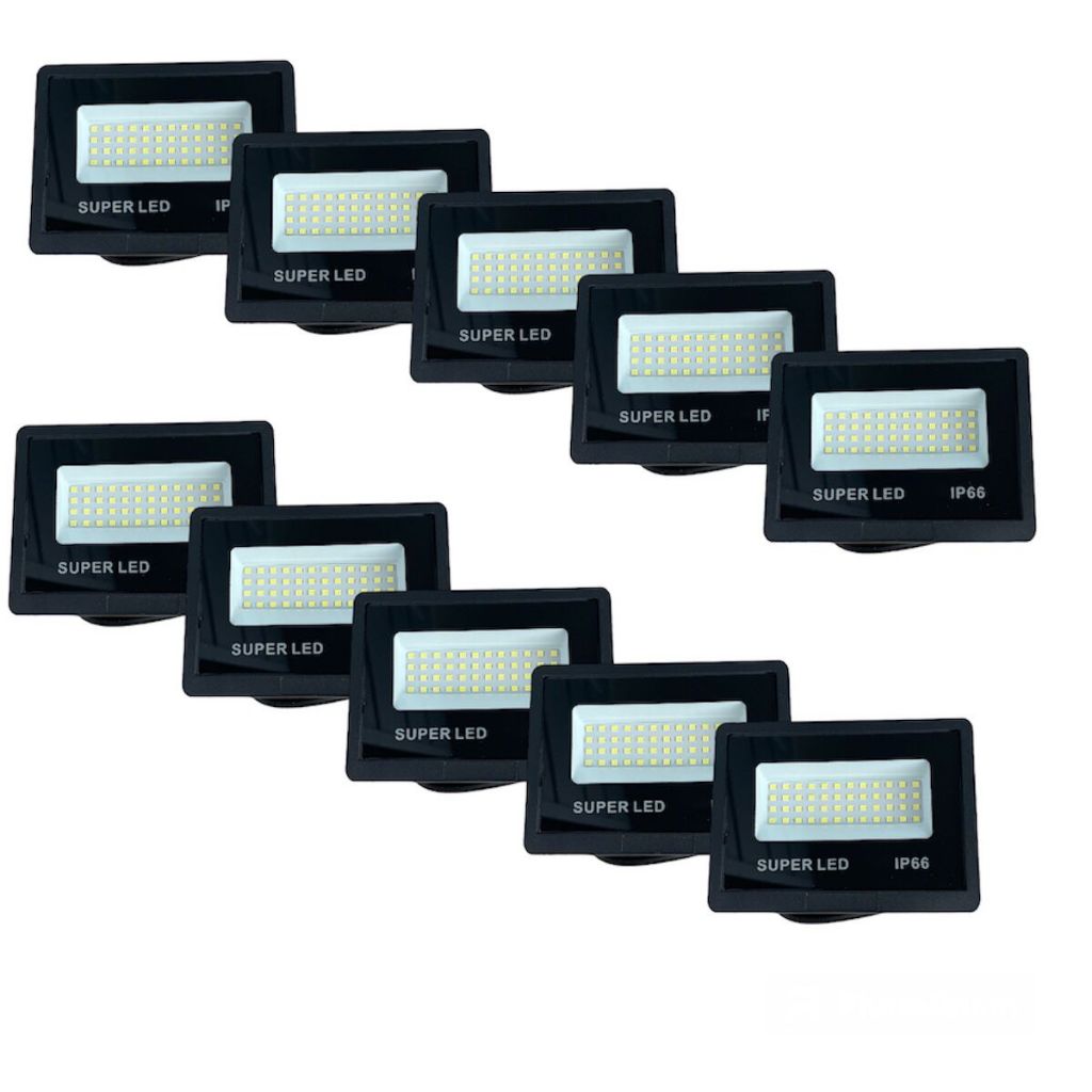 Kit com 10 Refletores Holofote Led Smd 50w Bivolt Ip66 Luz Branco Frio 110/220v | Shopee Brasil