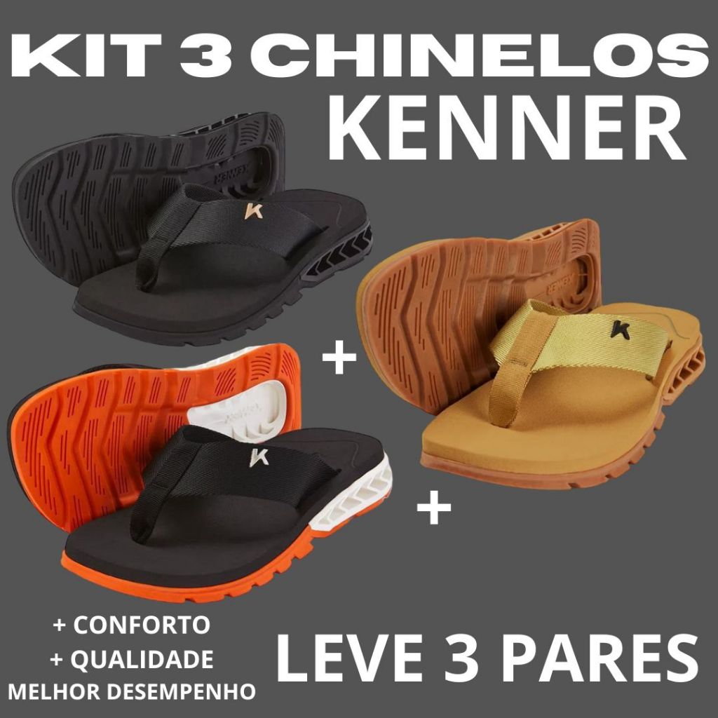 Kit 3 Chinelo Kner Masculino Sandalia Kener Promoção 3Pares | Shopee Brasil