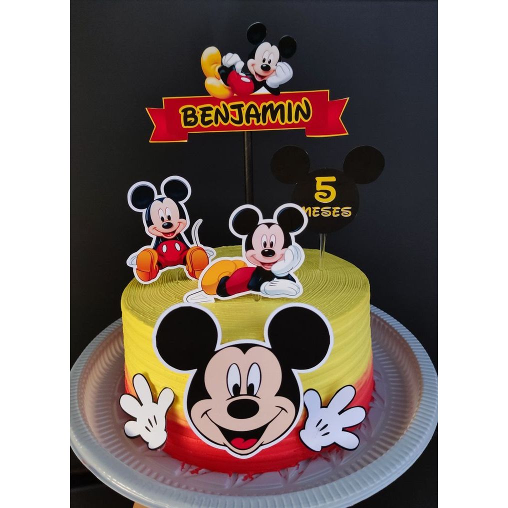 Topo Topper de Bolo Tema Personalizado Mickey Mouse Disney | Shopee Brasil