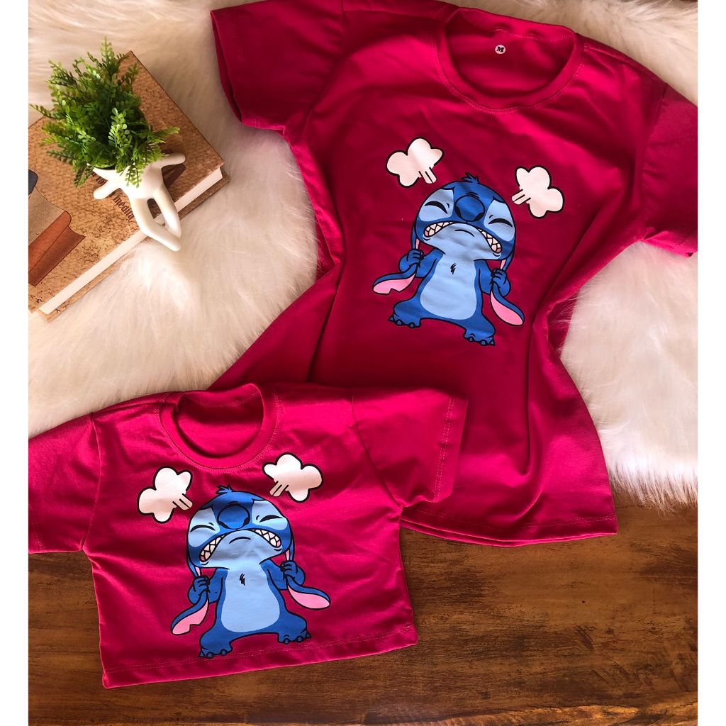 Kit mãe e filha T-shirt ou cropped adulto + cropped infantil Stitch ...