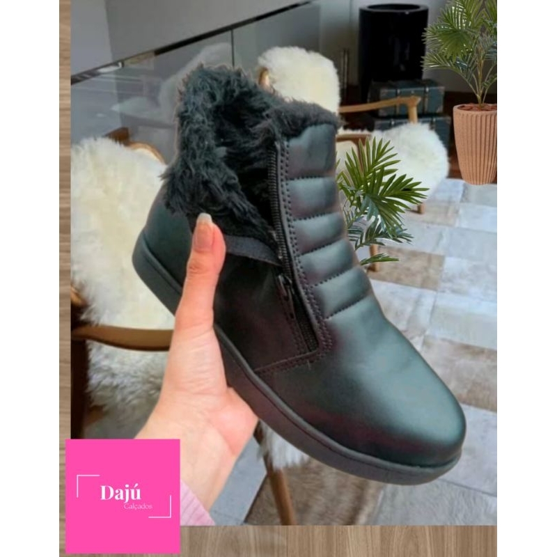 Tênis Botinha Feminino 100% Forrada com Lã bota inverno frio lã quente ...