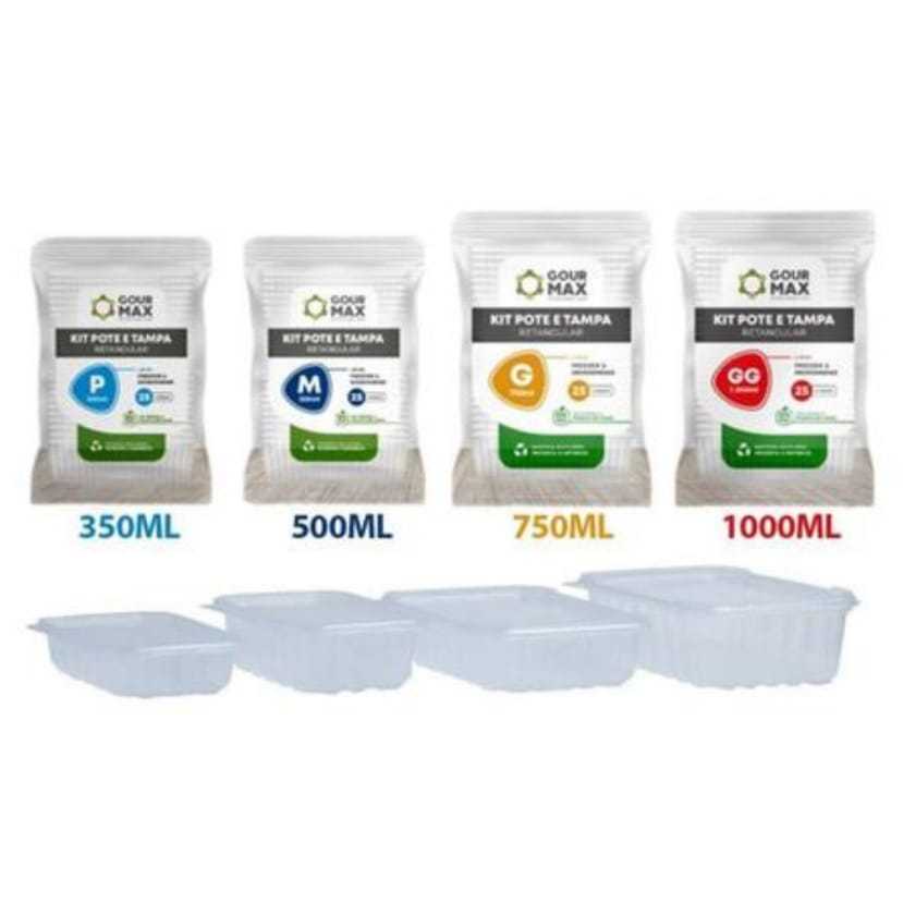 Kit 24 Un Pote Plastico Retangular Descartável 350ml,500ML,750ML,1000ML Microondas Freezer ...