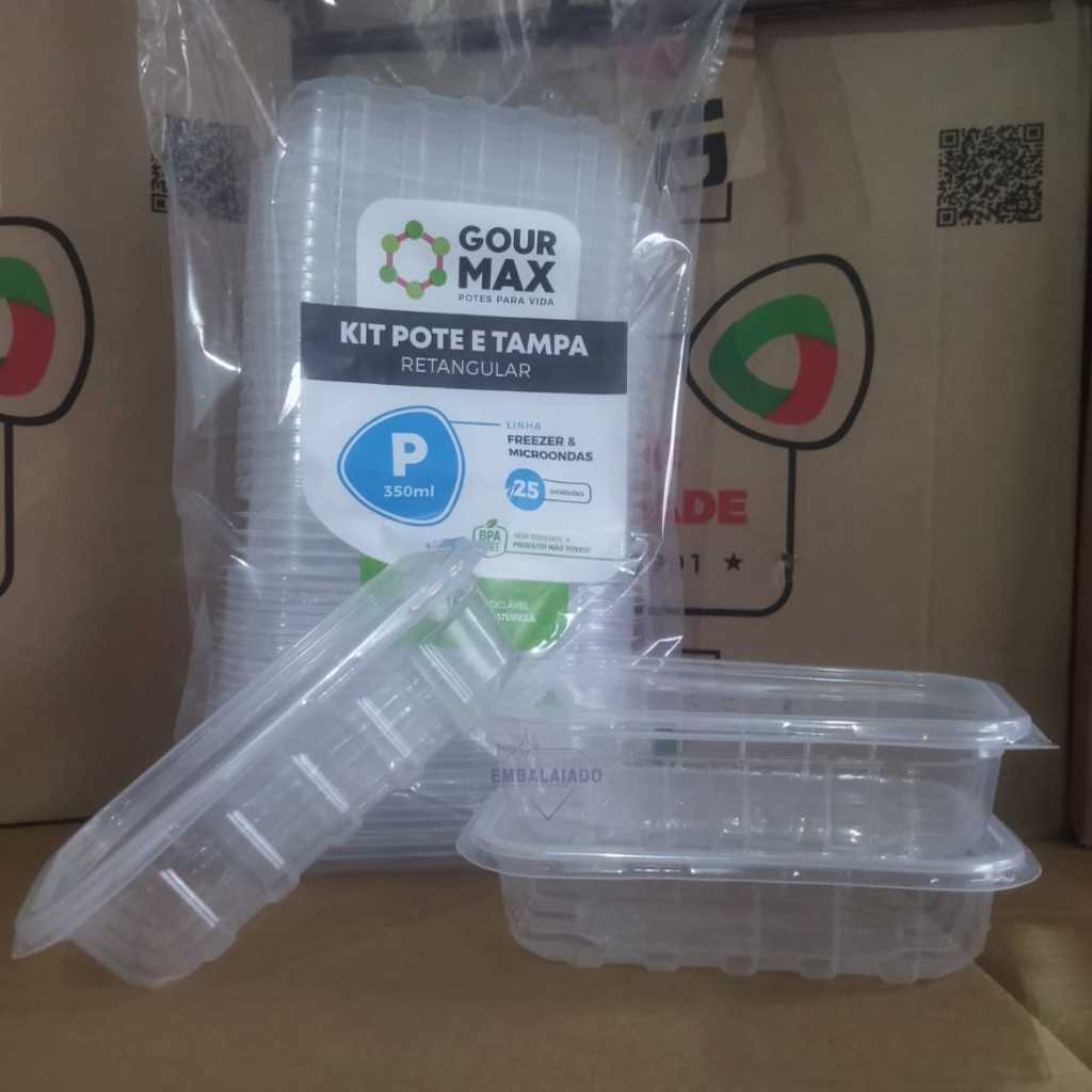 Kit 24 Un Pote Plastico Retangular Descartável 350ml,500ML,750ML,1000ML Microondas Freezer ...