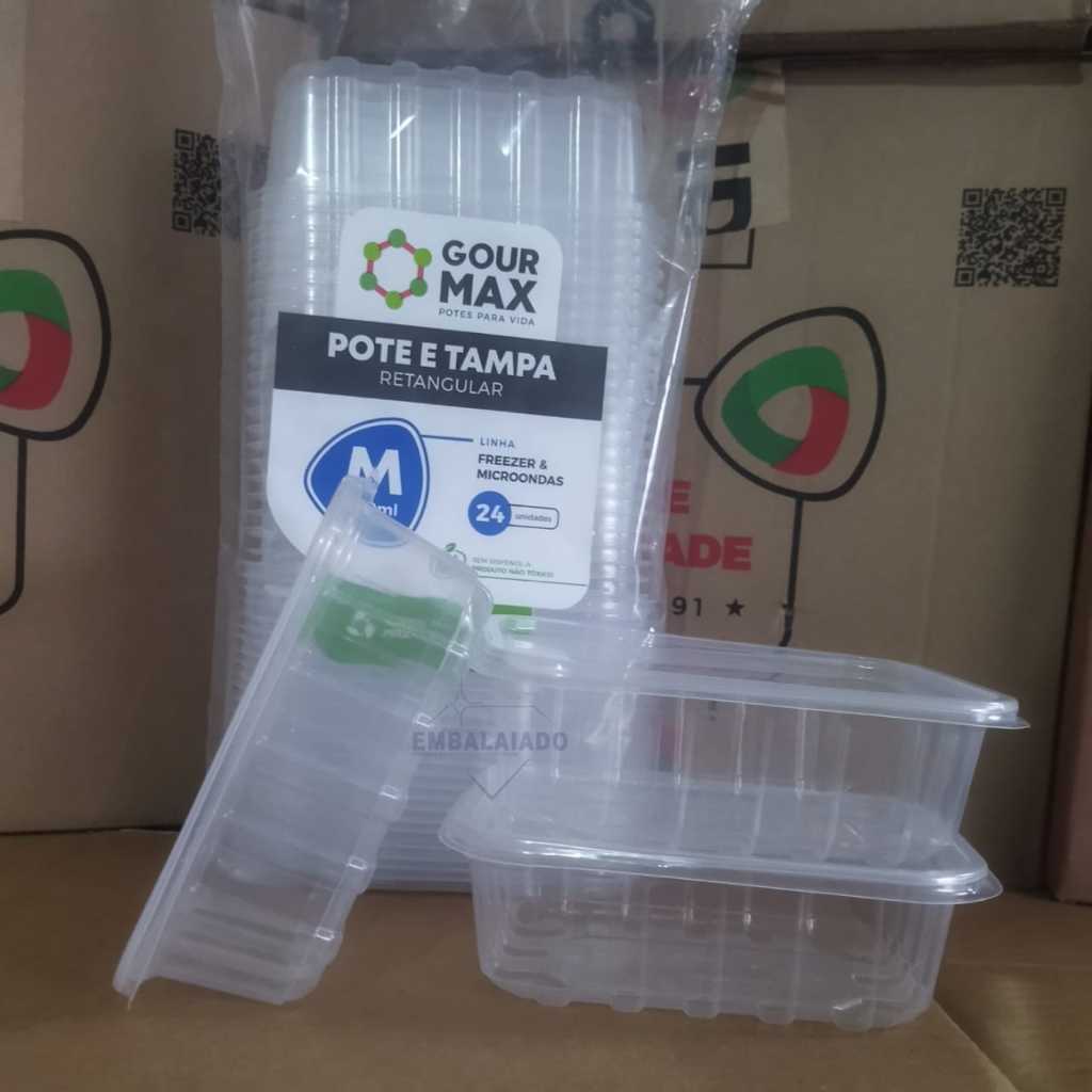 Kit 24 Un Pote Plastico Retangular Descartável 350ml,500ML,750ML,1000ML Microondas Freezer ...