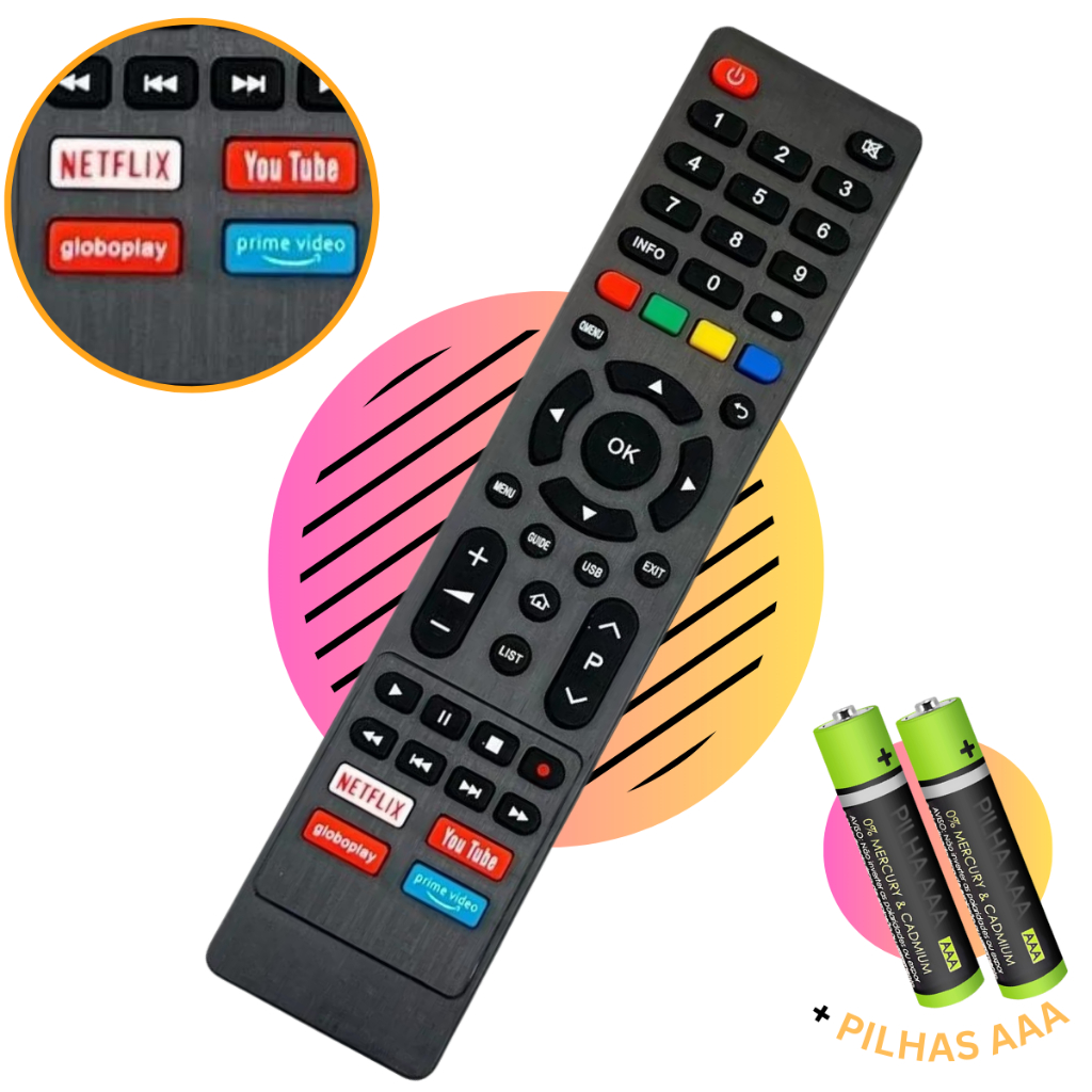 Controle Remoto Philco Universal Compatível Com Smart Tv 4k Botões de Atalho Tecla Netflix Globo ...