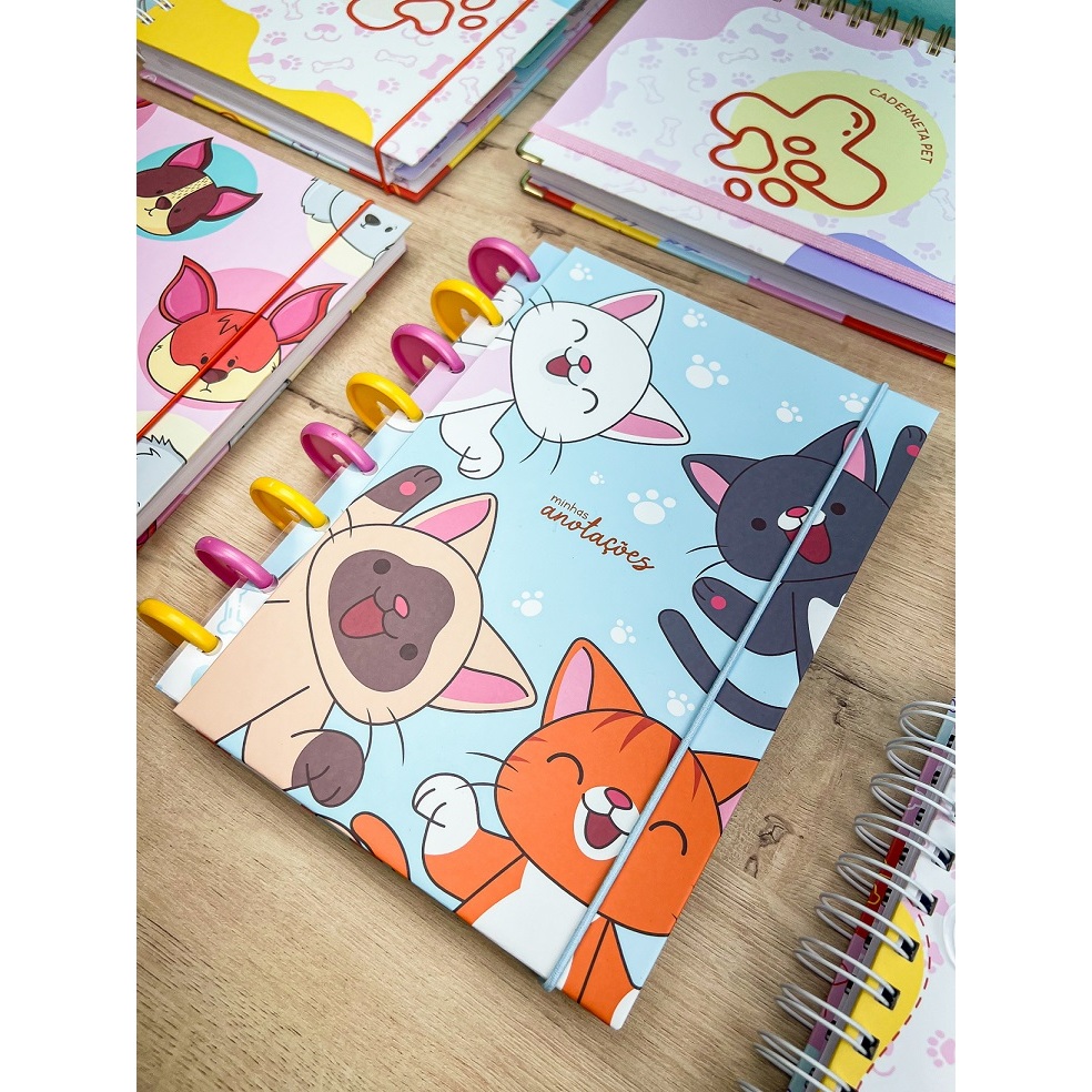 Caderno de Discos Pets A5 Universitário capa dura sistema inteligente ...