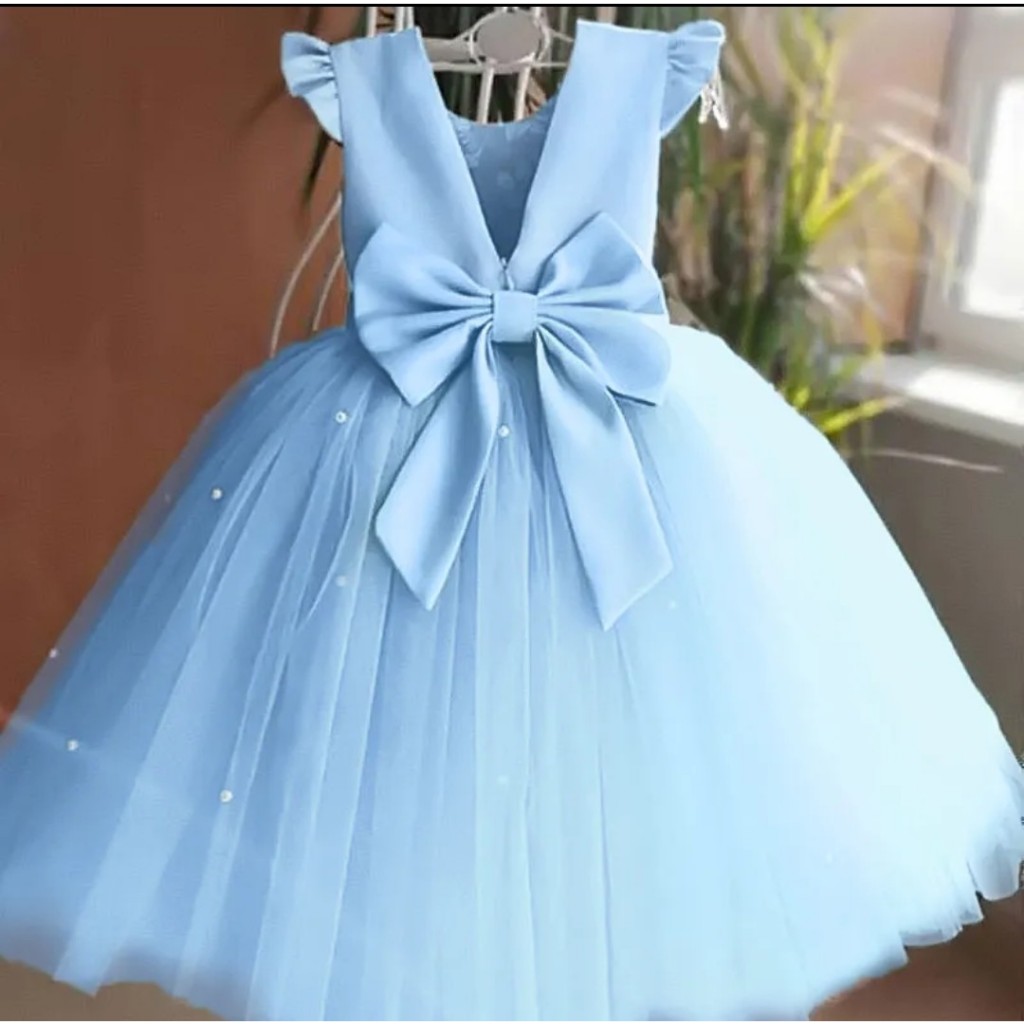 Vestido infantil de tule festa daminha luxo azul claro bebê | Shopee Brasil