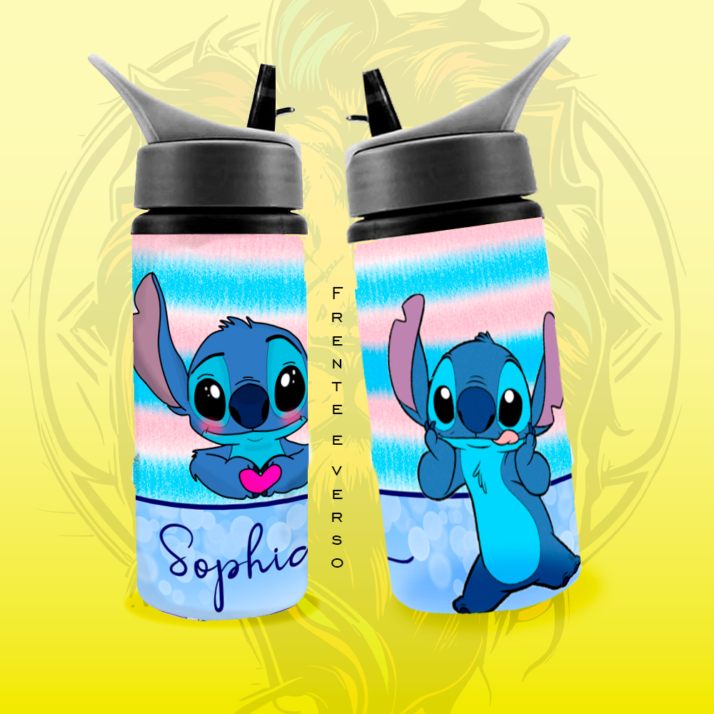 Garrafa de alumínio personalizado com nome - STITCH E ANGEL- garrafinha ...