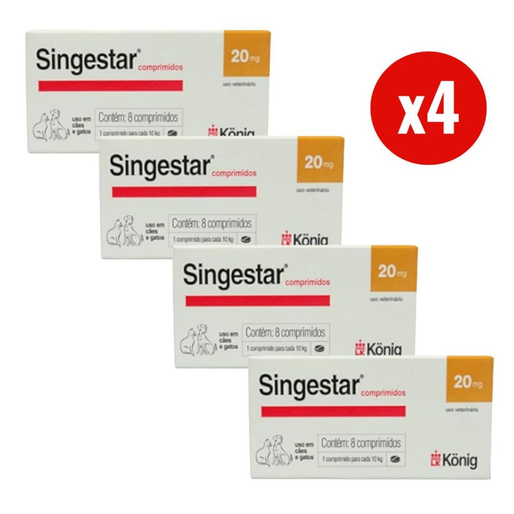 Kit 4 Singestar 20mg 8 Comprimidos para Cães e Gatos König | Shopee Brasil