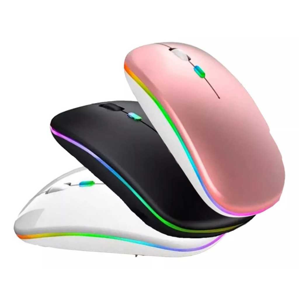 Mouse Sem Fio Wireless Silencioso Com Bateria Interna Recarregável 2,4 Ghz Led RGB Home Office ...