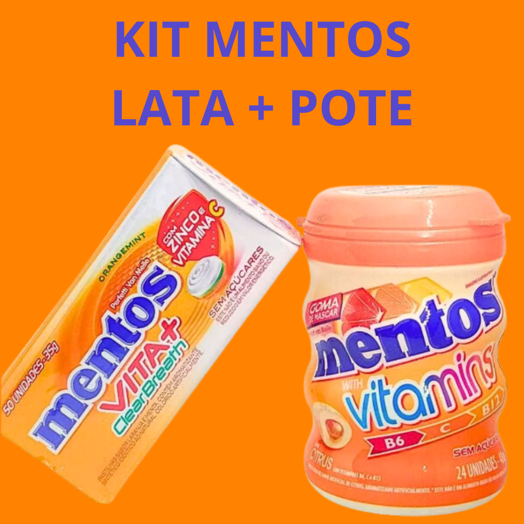 Kit Mentos Vitamina Pote Goma De Mascar + Latinha Pastilha - Sem Açúcar ...