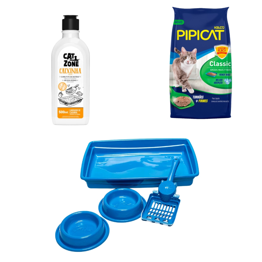Kit Para Gatos Com Bandeja Azul, Pipicat Classic e Caixinha | Shopee Brasil