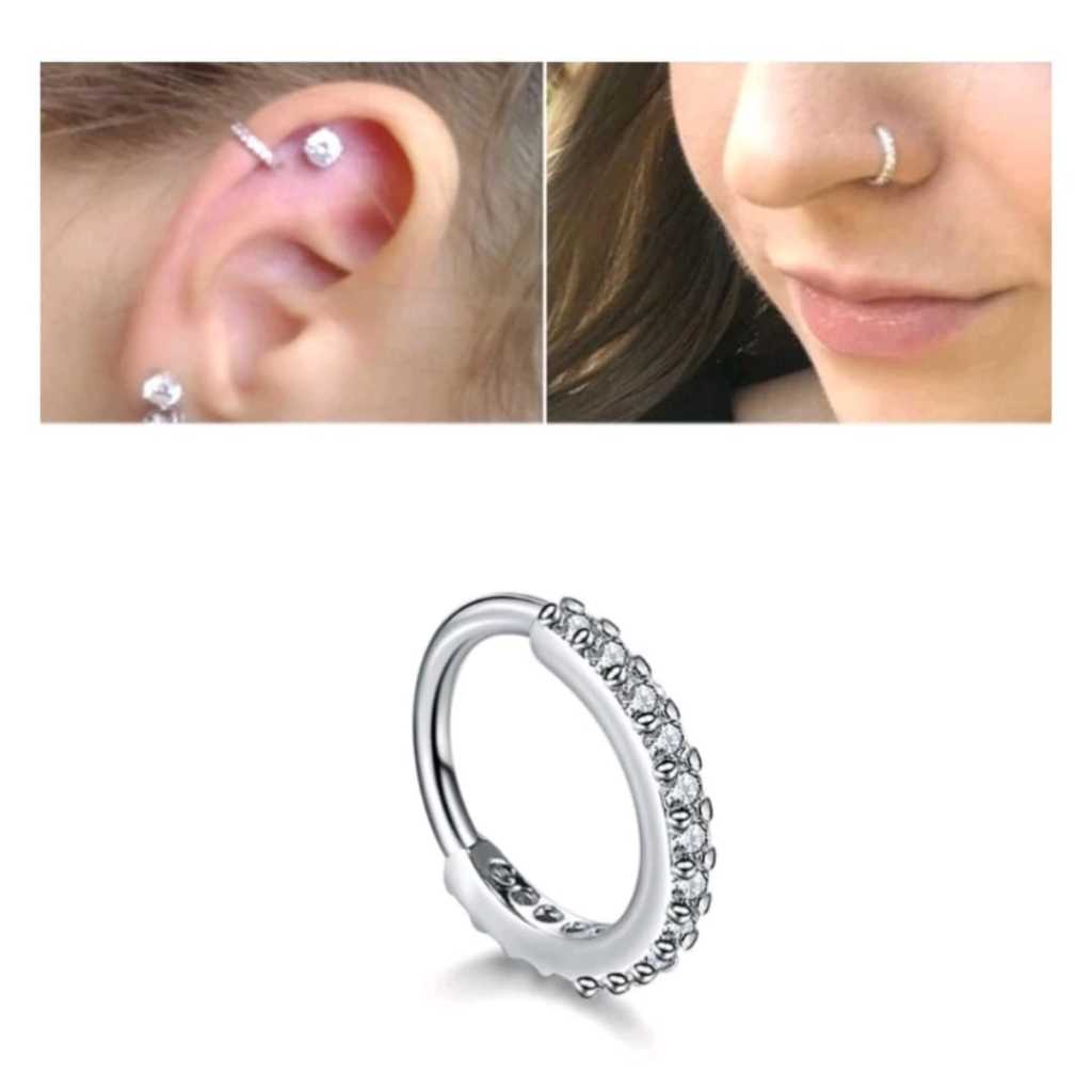 Piercing Aba Nasal Cravejado Prata Aço Inox 1 UNIDADE 10mm | Shopee Brasil