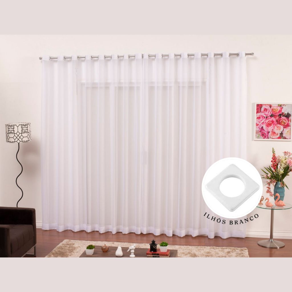 Cortina Voal para Quarto Sala Voil 4 00 x 2 50 Tecido Delicado Ilhós ...