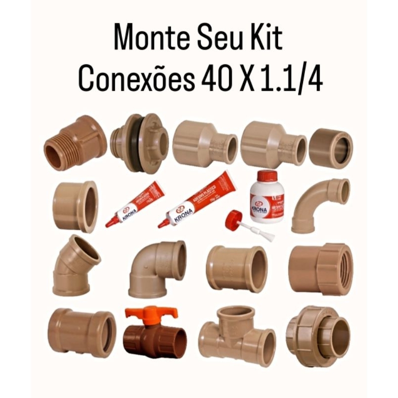 Kit Conexões Soldavel 40MM X 1.1/4" - Adaptador curto, Adaptador cx d ...