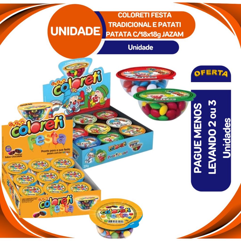 Chocolate Coloreti Festa e Patati Patatá 18g c/ 18Un - 324g | Shopee Brasil