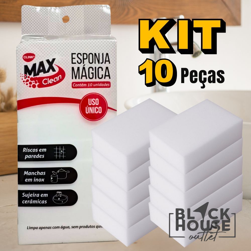 Kit 10/20 Esponjas Mágica Branca Tira Manchas Riscos Max Clean Clink ...