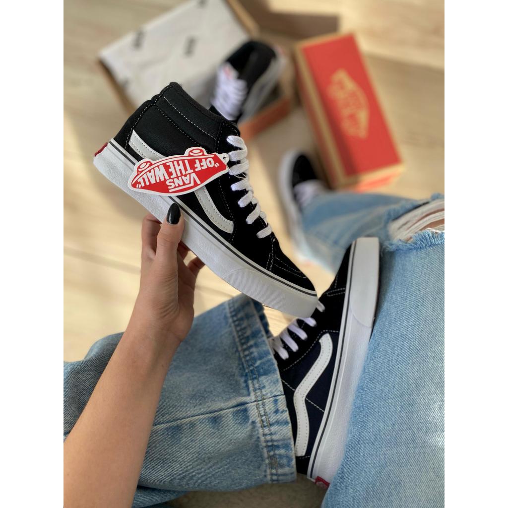 Tenis Botinha Vans Old Skool preto branco clássica cano Alto leve ...