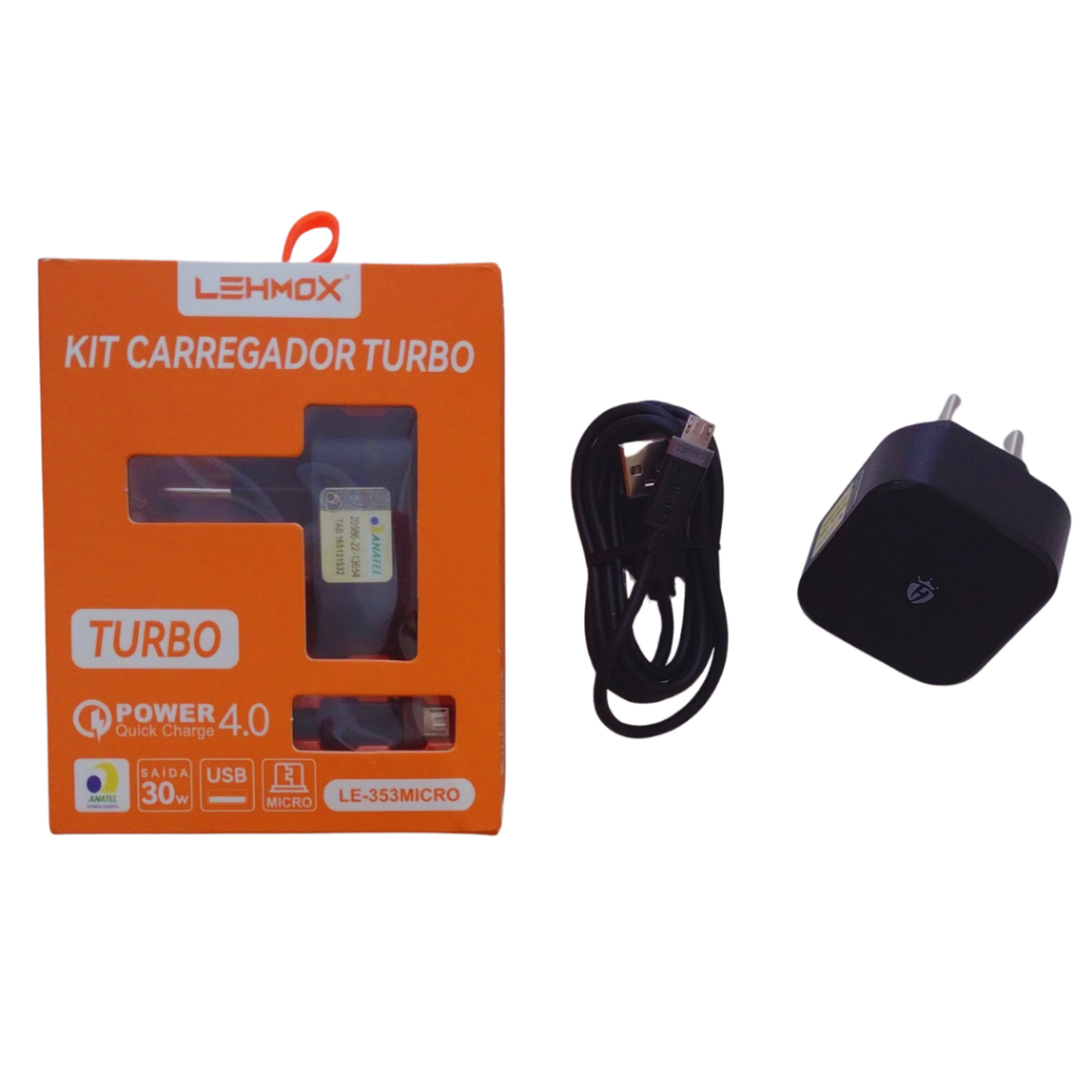 Kit Carregador Lehmox Turbo 4.0 com entrada usb e cabo V8 | Shopee Brasil