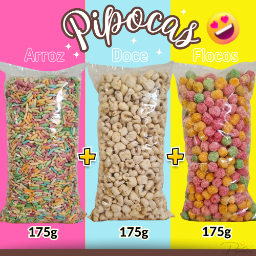 Kit 3 Pacotes de Pipocas (Arroz + Doce + Flocos) 525g | Shopee Brasil