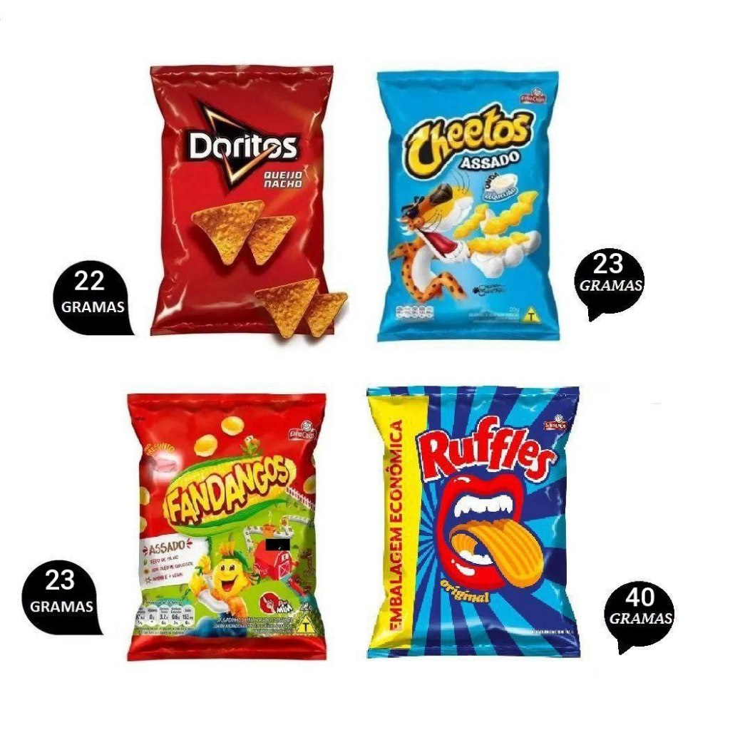 Kit Com 12 Salgadinhos Alimentos Doritos Ruffles Cheetos Fandangos Sortidos- Kit Lanchinho ...