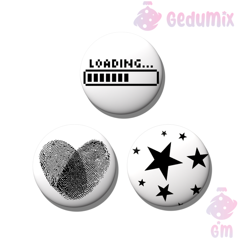 KIT 3 Bottons Broches Aesthetic Black & White (Stars And Hearts ...