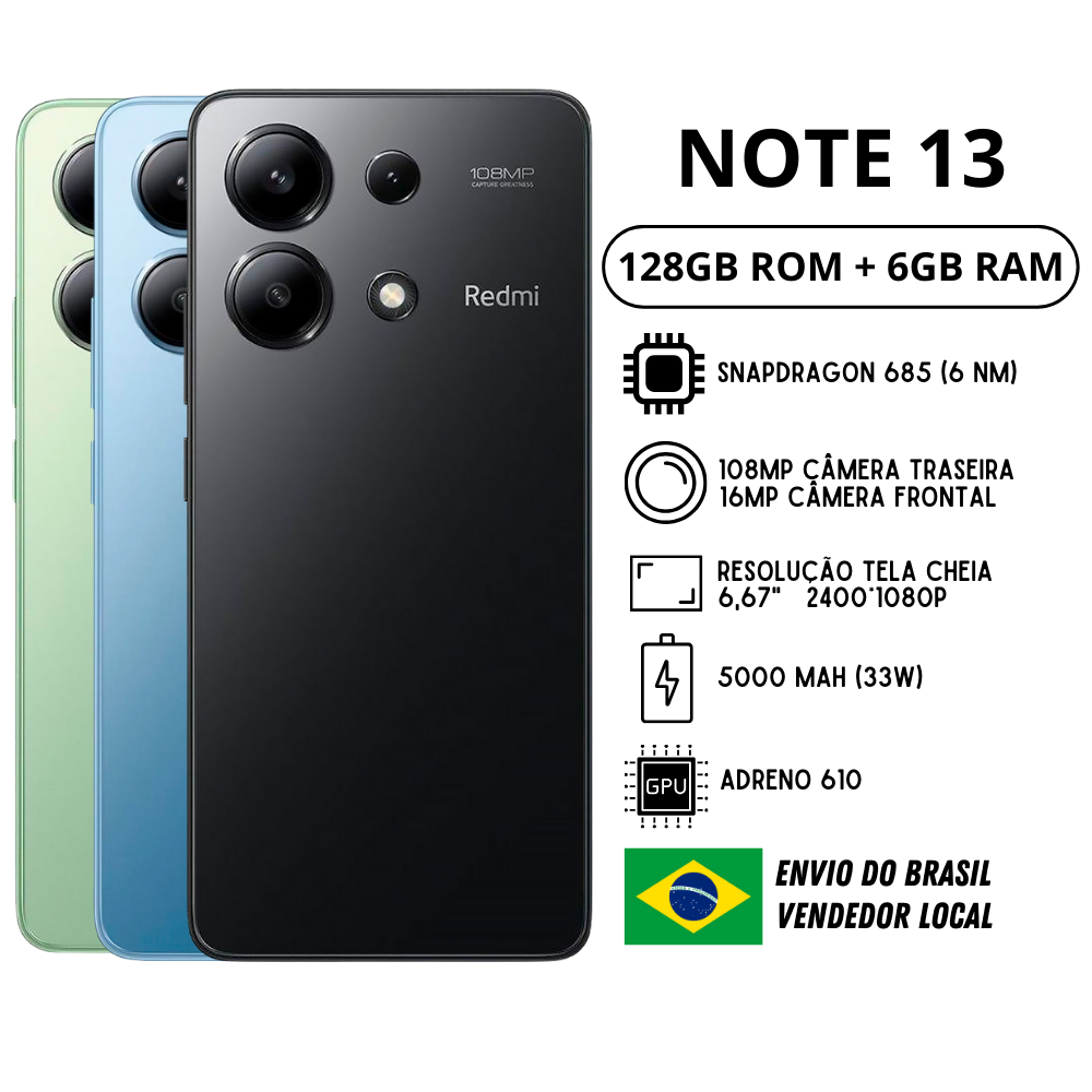 Xiaomi Redmi Note 13 128GB ROM / 6GB RAM Versão Global | Smartphone 4G ...