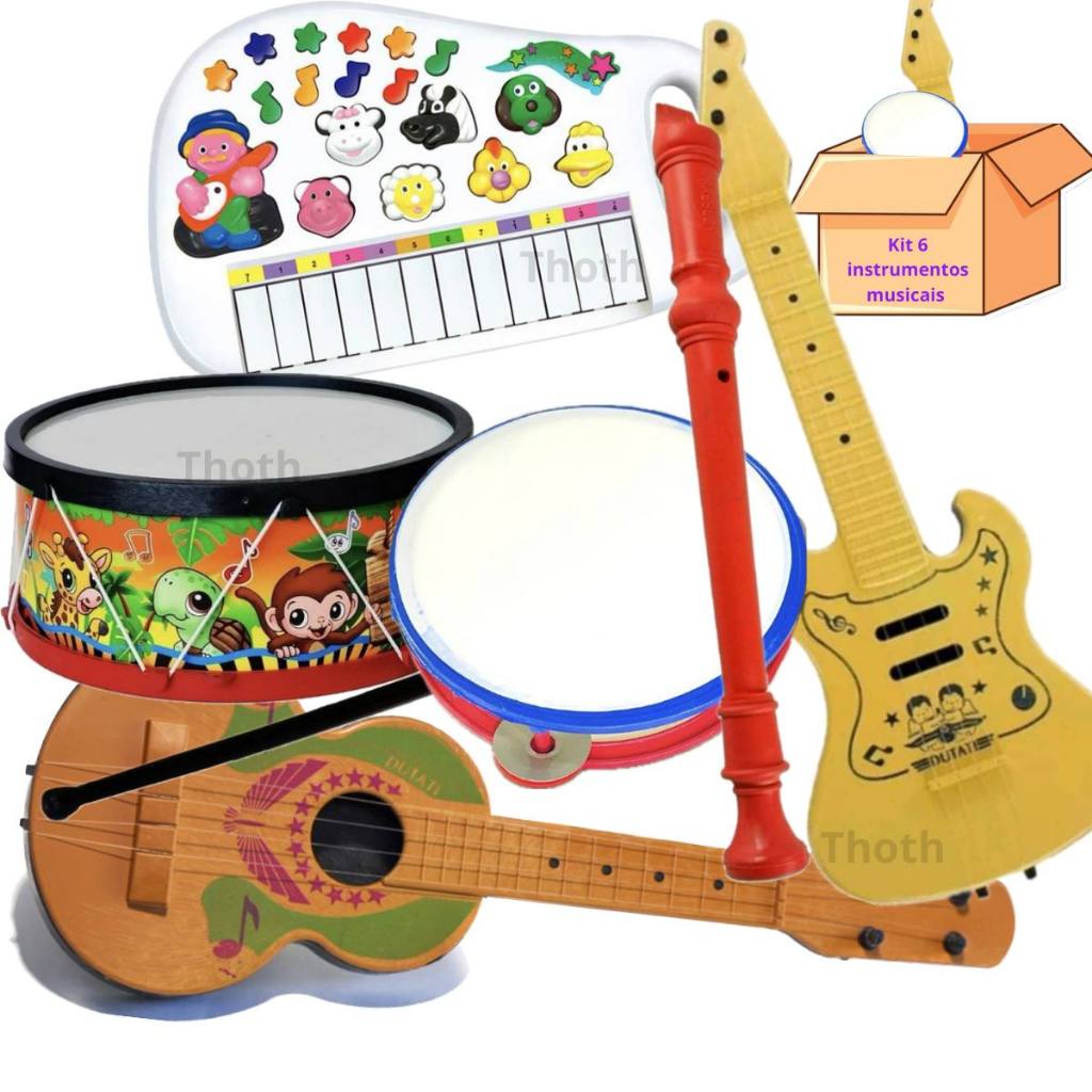 Brinquedo Teclado Fazendinha Kit 6 Instrumento Infantil viola Tambor Pandeiro Musical | Shopee ...