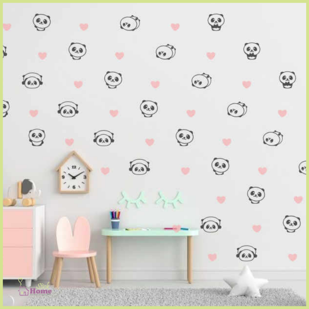 Adesivo Decorativo De Parede Kit Pandas C/ Corações Fofinhos | Shopee ...