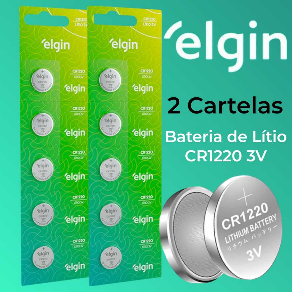 10 Baterias Pilha Botão CR1220 3V Elgin Moeda 1 Cartela (Blister com 5) CR 1220 3 V | Shopee Brasil