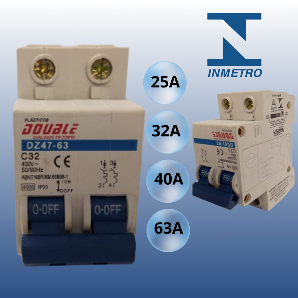Disjuntor Bipolar Duplo Bifasico 2 Polos16a, 20a, 25a, 32a, 40a, 50a, 63a, Din | Shopee Brasil