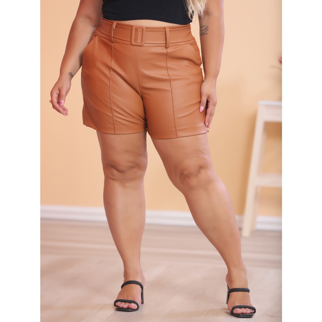 kit2 Short Couro Fake Plus Size Feminino Cirre Couro Courino GG - G2 ...