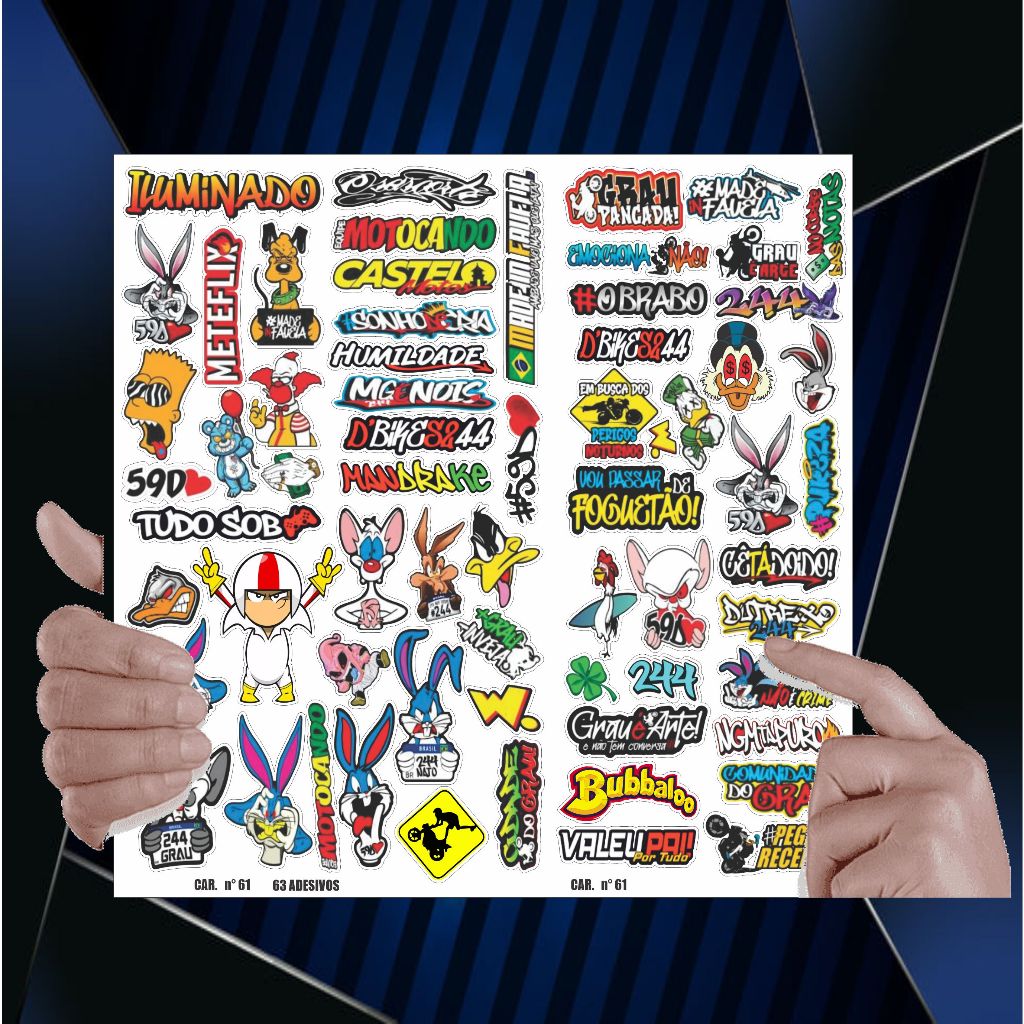 cartela N 61 com 63 Adesivos Super Cartela Para Bike Capacete Moto Carro | Shopee Brasil
