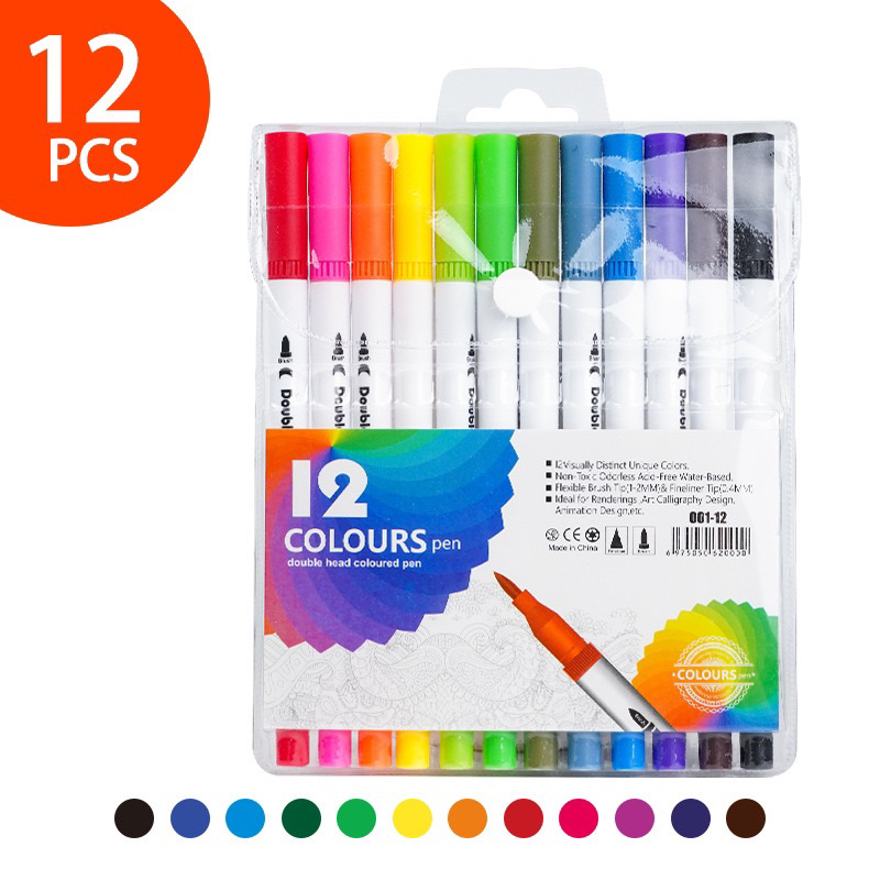 Caneta Brush Pen Kit Com 12, 24, 36 ou 48 Cores com ponta dupla pincel ...