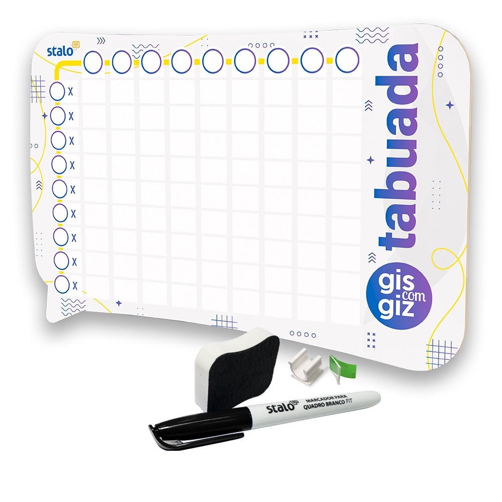Quadro Tabuada - Escolar - Multiplicação - Acompanha Caneta e Apagador ...