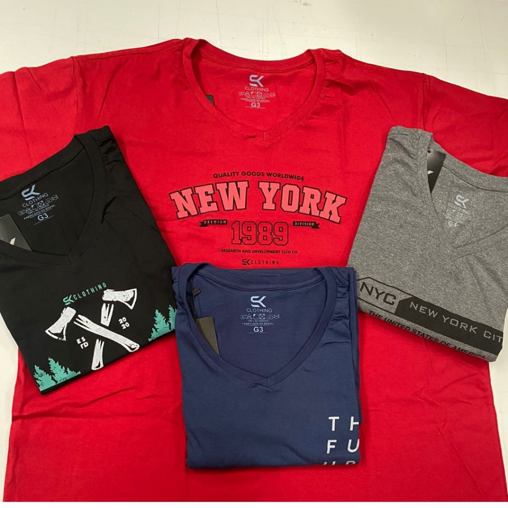 Kit 5 Camisetas Plus Size Masculina G1 A G6 Gola V Envio do Brasil ...