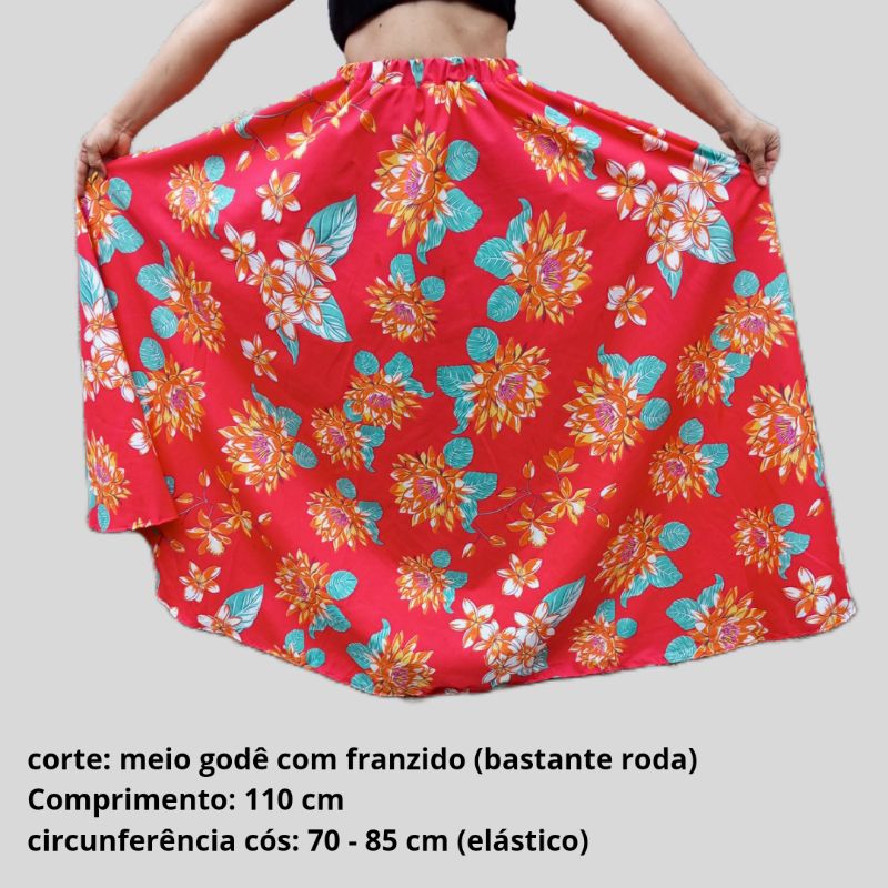 Saia longa rodada chita estampada - saia comprida de xita para festa ...