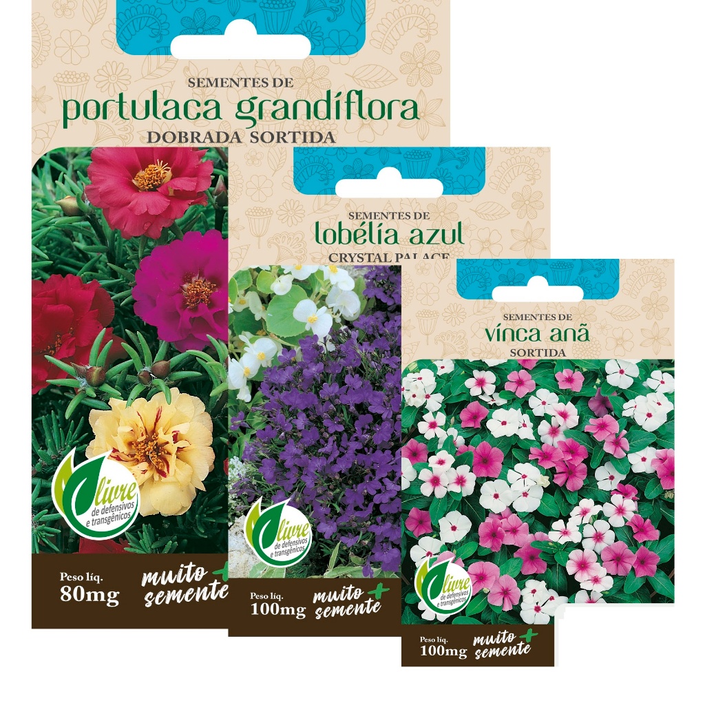KIT SEMENTES 1200 ONZE HORAS PORTULACA +3000 SEMENTES LOBELIA AZUL+ 75 ...