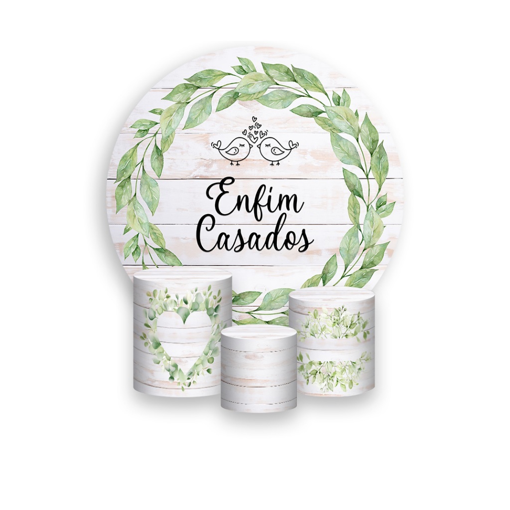 Painel De Festa Redondo + Trio De Capas Cilindro - Enfim Casados ...