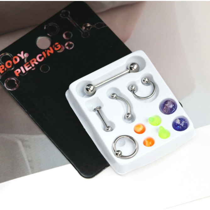 Kit 5 Piercings + 6 Bolinhas extra smile seio linha tragus sobrancelha ...