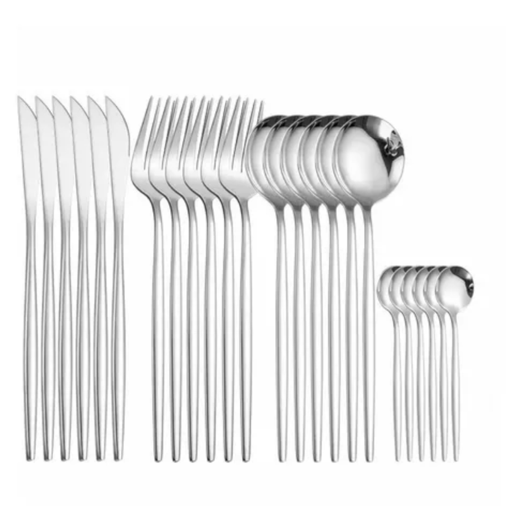 Jogo De Talheres 24 Peças Aço Inox Silver Prata Kit Talher de cozinha ...