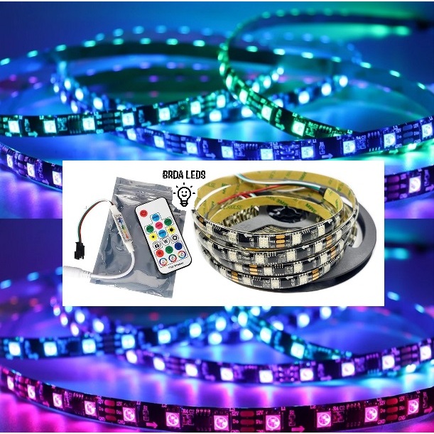 Fita Led Ws2811 5m 300 Led IP20 Sem Silicone Fundo Preta Central Slim e ...