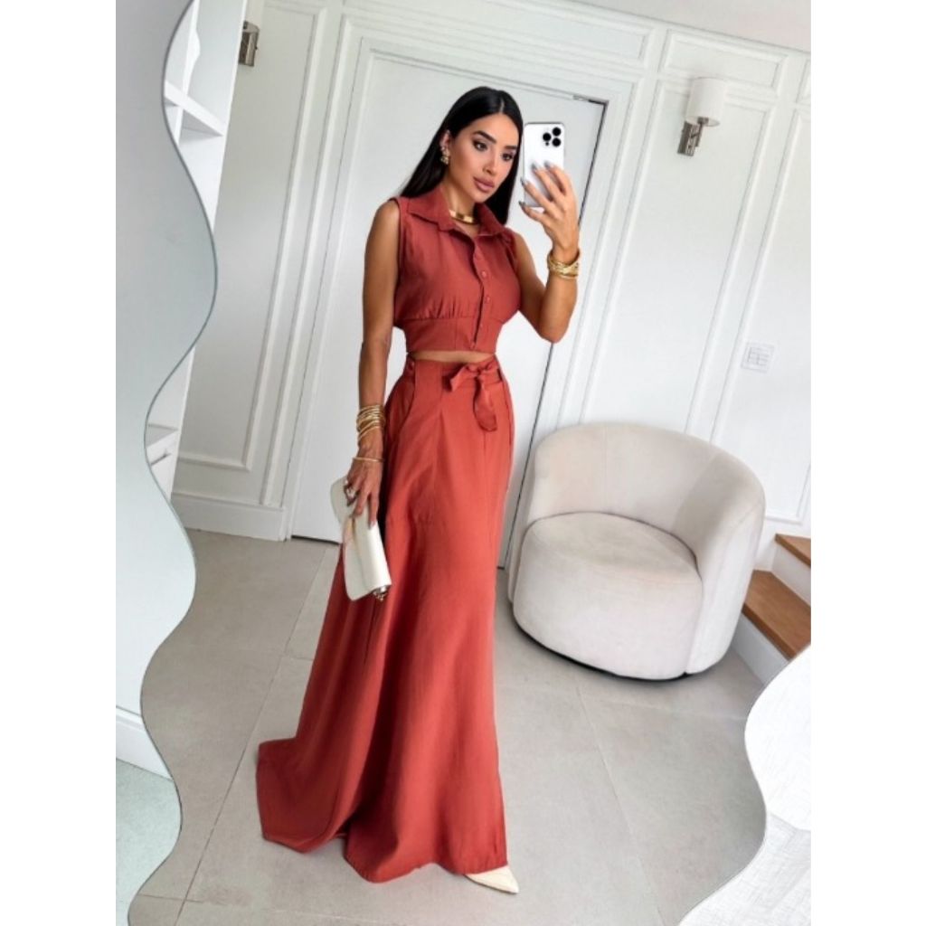 Conjunto Julia tecido alfaiataria marrant | Shopee Brasil