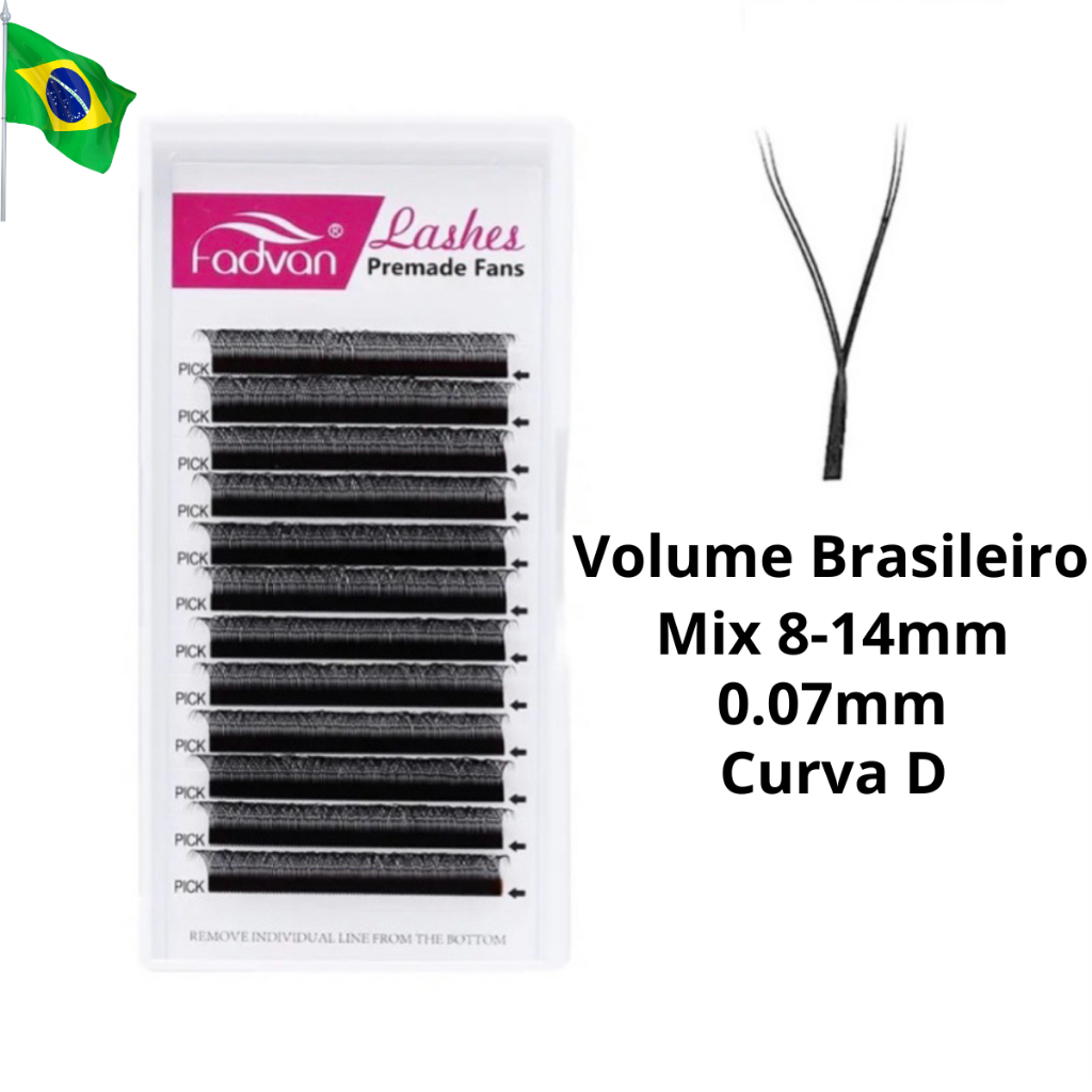 Cílios Fadvan Yy Volume Brasileiro MIX 8 - 14mm 0.07D ESTOQUE BR ...