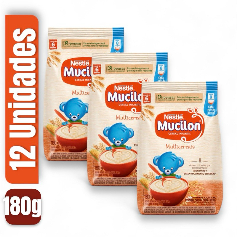 Cereal Infantil Mucilon Multicereais 180g (12 Unidades) | Shopee Brasil