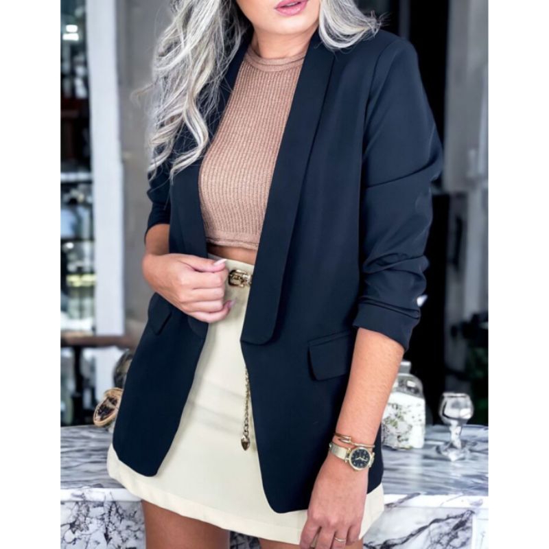 Blazer Max Blaser Feminino Alfaiataria Alongado e acenturado | Shopee ...