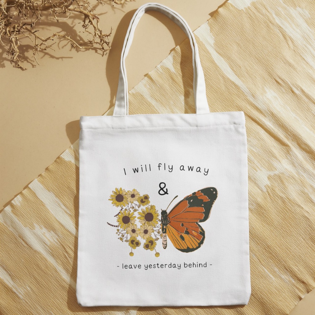 Sacola/Bolsa Ecobag Personalizada Borboleta "I will fly again & leave yesterday behind" | Shopee ...