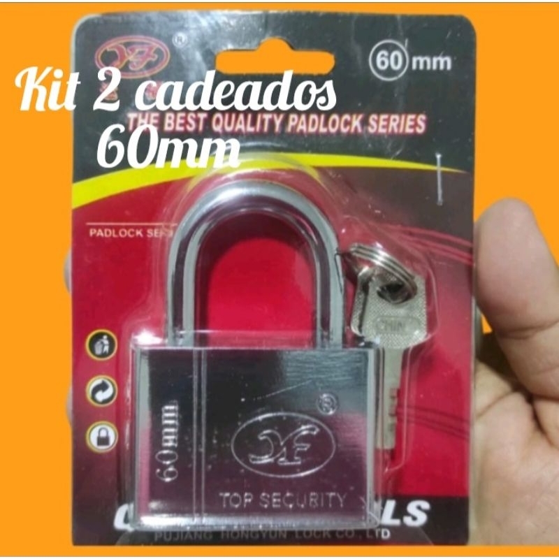 kit 2 cadeados grandes 60mm com 3 chaves barato | Shopee Brasil