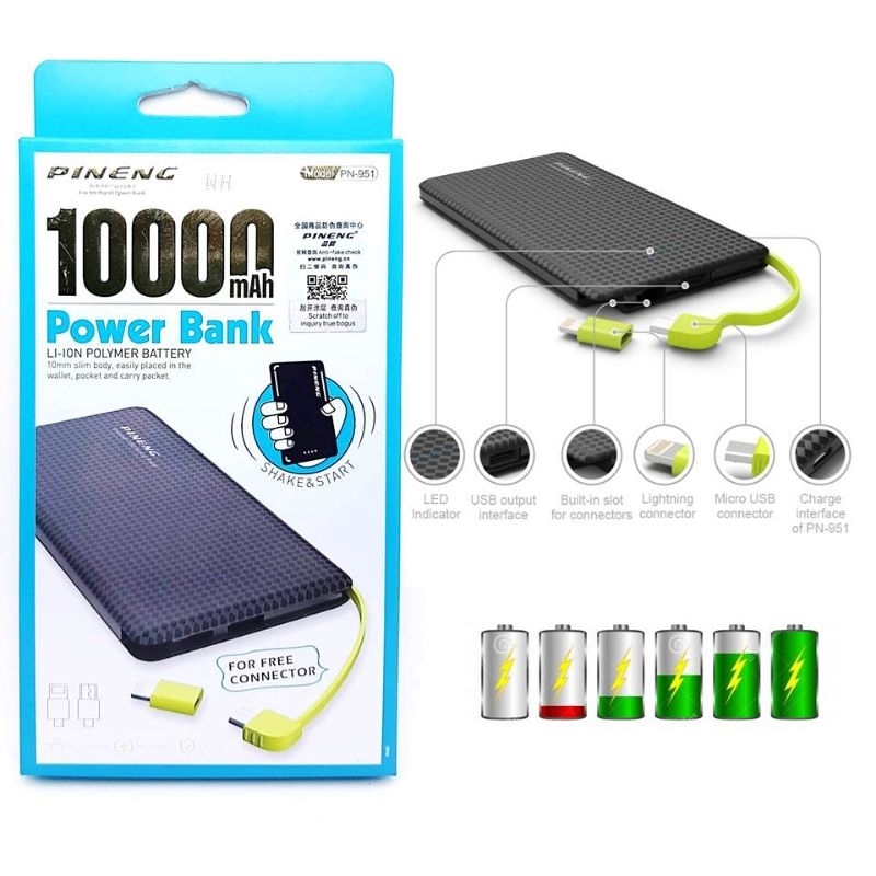 Carregador Portátil Power Bank Pineng 10.000mah | Shopee Brasil