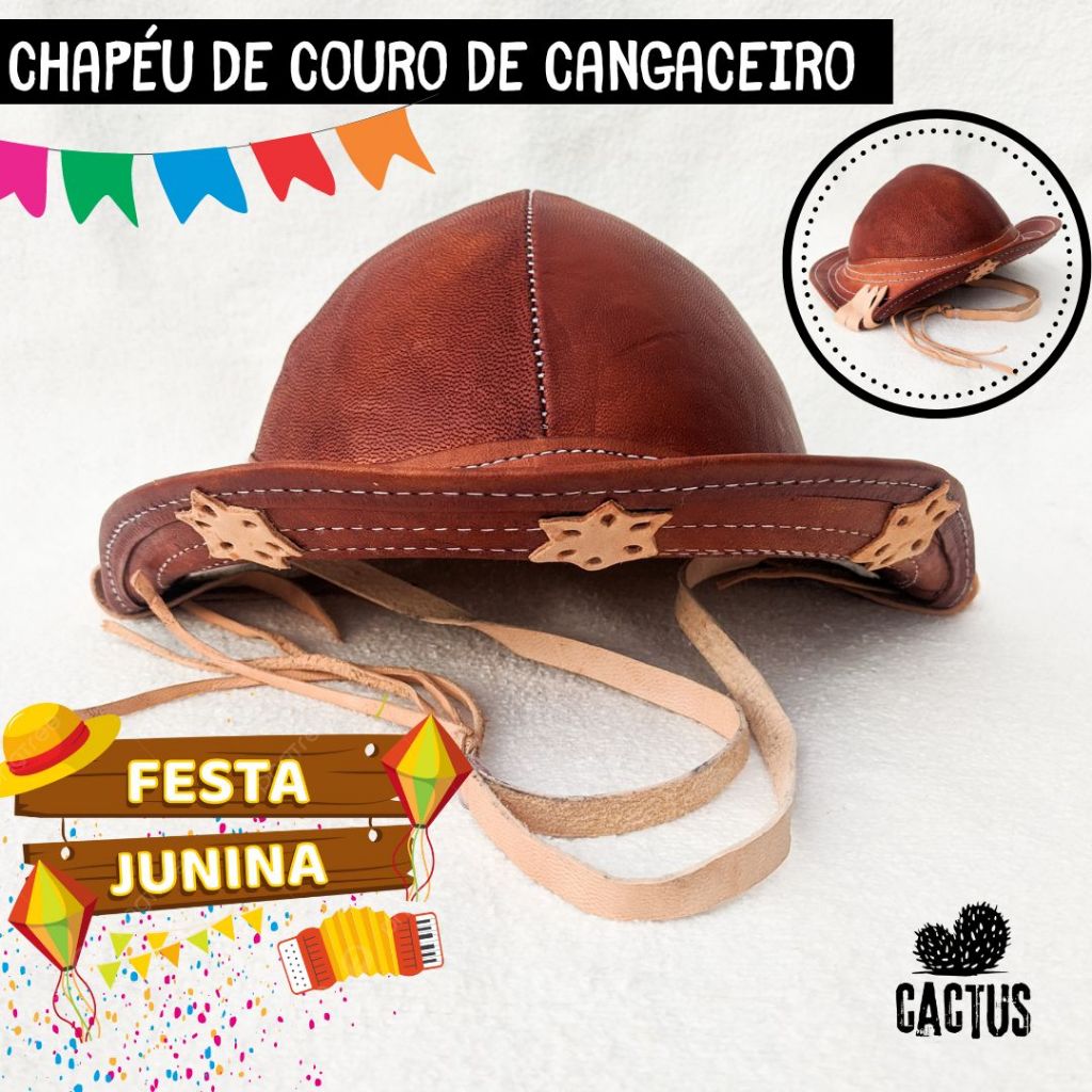 Chapéu de Cangaceiro Couro Legítimo de bode Nordestino Vaqueiro boné ...